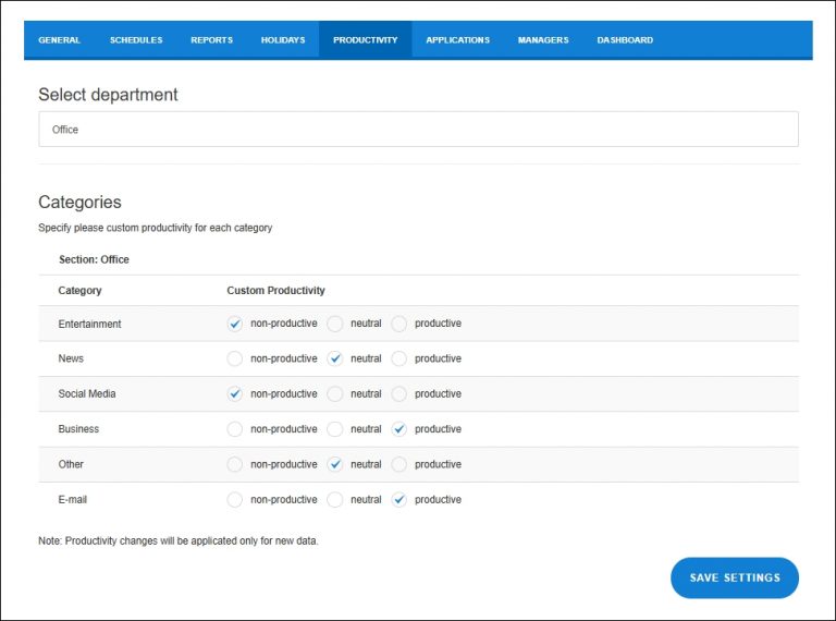 How to use categories in StaffCounter for productivity tracking